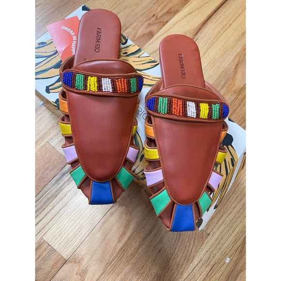 FARM Rio | Shoes | Farm Rio Rainbow Beaded Vegan Leather Mule Size ...